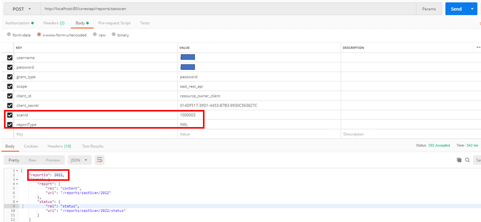 How to generate a new CxSAST scan report through the REST API