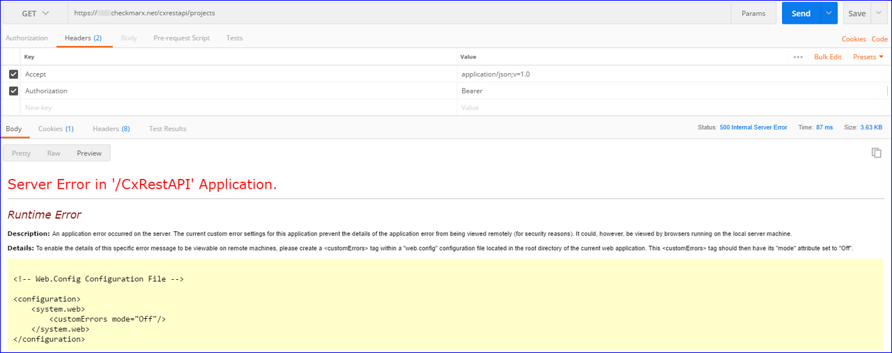 REST API Requests Fail with "Runtime Error"