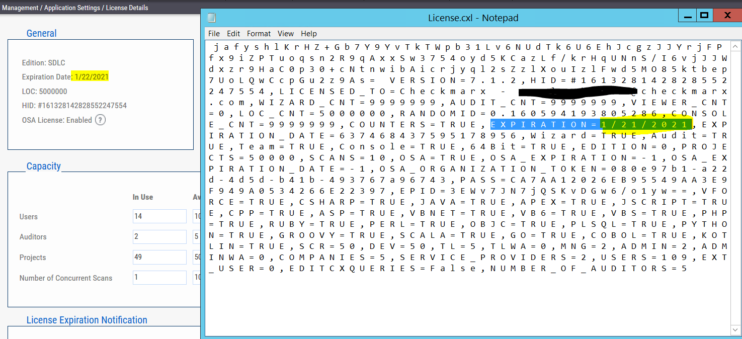 License expiration dates differ when comparing UI and License.cxl