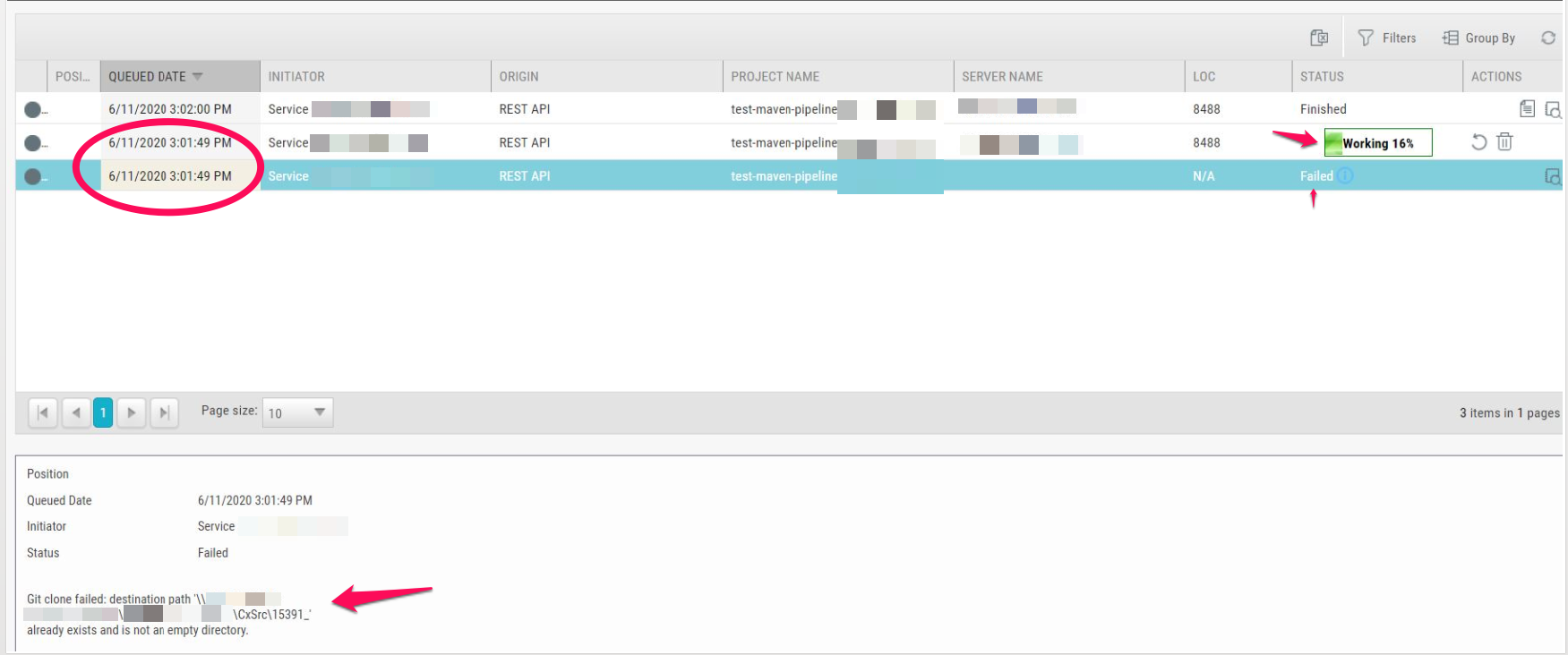 One scan fails when two scans from the same project are initiated at ...